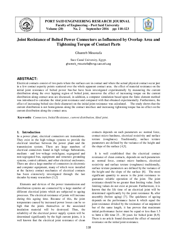 (PDF) Joint Resistance of Bolted Power Connectors as Influenced by ...
