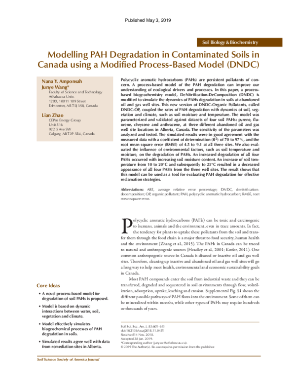 (PDF) Modeling PAH Degradation in Canadian Soils