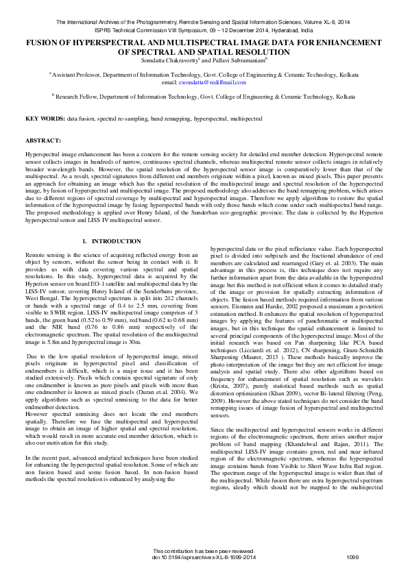 (PDF) Fusion of Hyperspectral and Multispectral Image Data for Enhancement of Spectral and ...