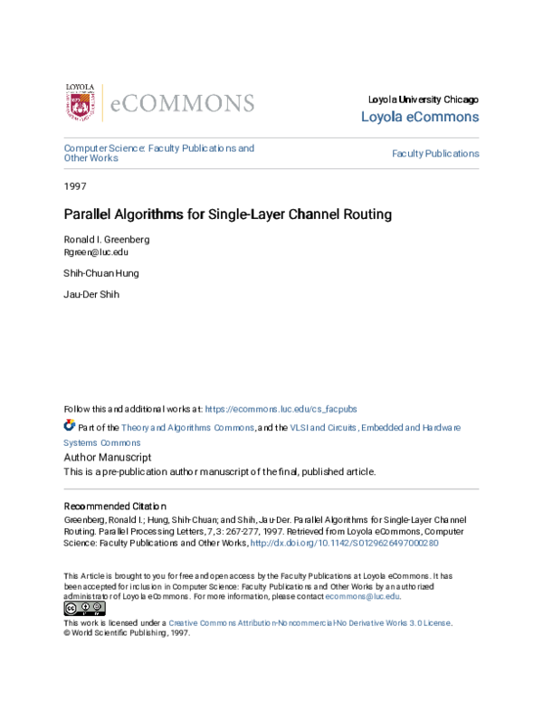 (PDF) Parallel Algorithms for Single-Layer Channel Routing