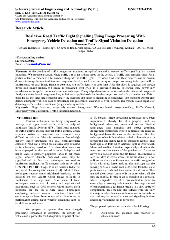 Pdf Real Time Road Traffic Light Signalling Using Image Processing