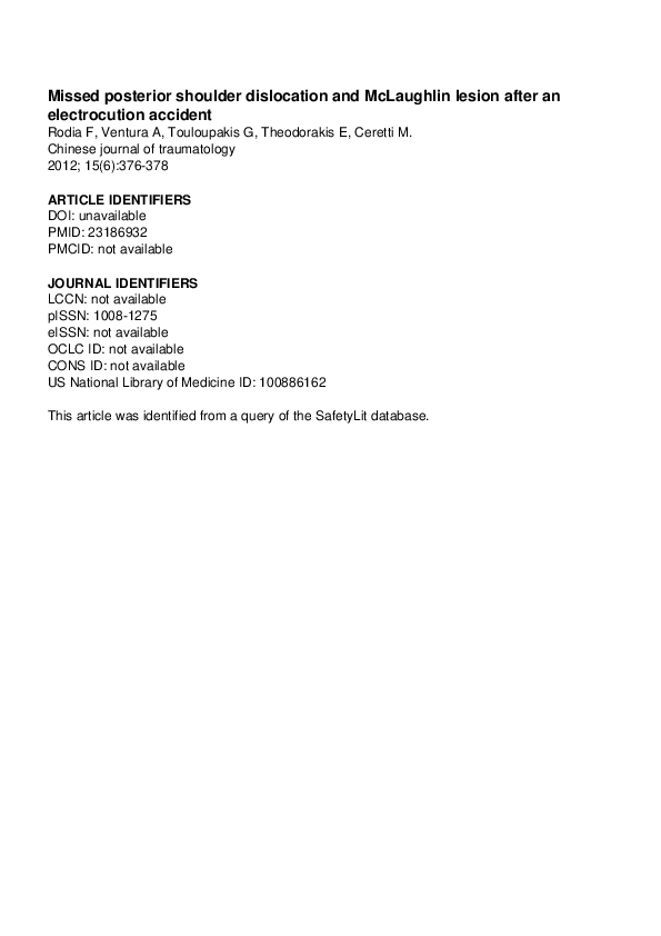 (PDF) Missed posterior shoulder dislocation and McLaughlin lesion after ...