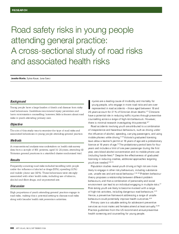 (PDF) Road safety risks in young people attending general practice: A ...