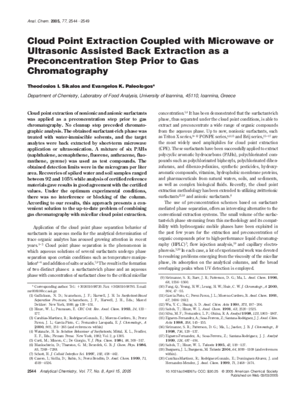 (PDF) Cloud Point Extraction Coupled with Microwave or Ultrasonic ...
