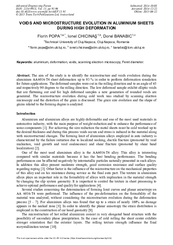 (PDF) Voids and Microstructure Evolution in Aluminium Sheets during ...