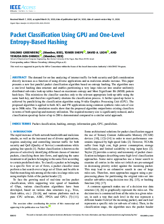 Pdf Packet Classification Using Gpu And One Level Entropy Based Hashing