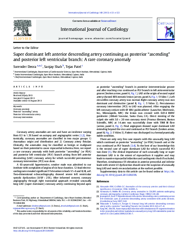 (PDF) Super dominant left anterior descending artery continuing as ...