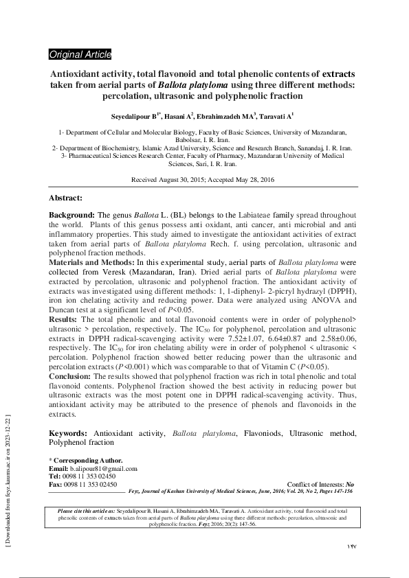(PDF) Antioxidant activity, total flavonoid and total phenolic contents of extracts taken from ...