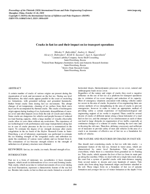 (PDF) Cracks in Fast Ice and Their Impact on Ice Transport Operations
