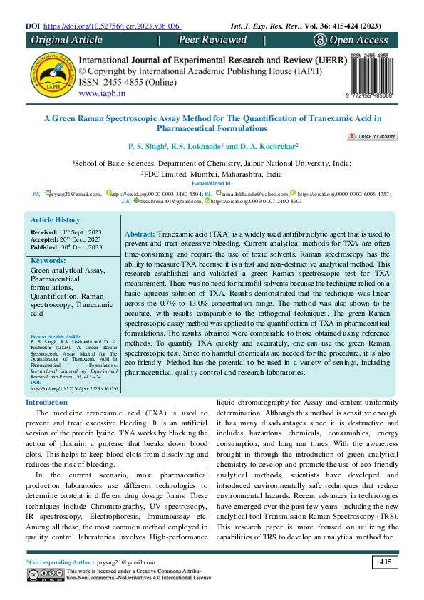 (PDF) A Green Raman Spectroscopic Assay Method for The Quantification ...