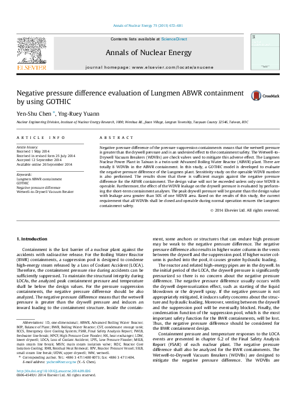 (PDF) Negative pressure difference evaluation of Lungmen ABWR ...