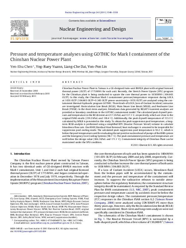 (PDF) Pressure and temperature analyses using GOTHIC for Mark I ...