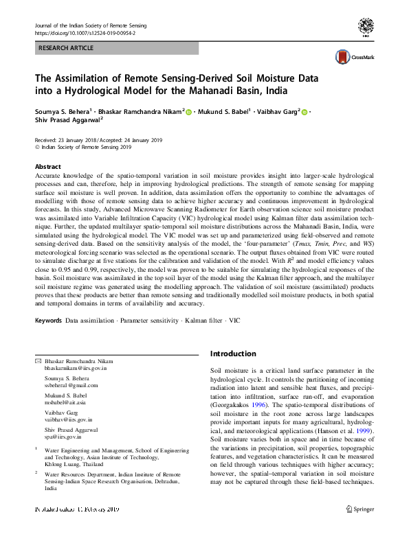 (PDF) The Assimilation of Remote Sensing-Derived Soil Moisture Data into a Hydrological Model ...