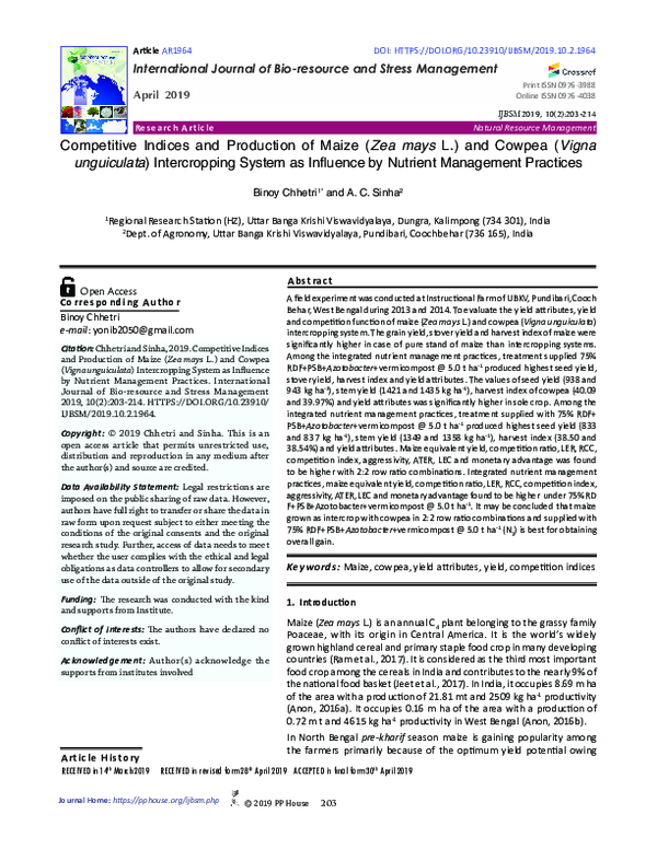 (PDF) Competitive Indices and Production of Maize (Zea mays L.) and Cowpea (Vigna unguiculata ...