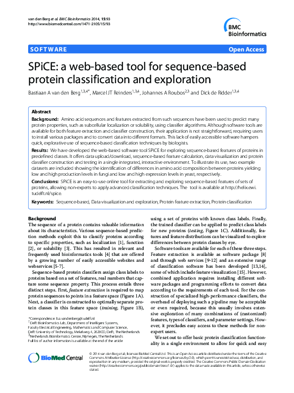 (PDF) SPiCE: a web-based tool for sequence-based protein classification and exploration