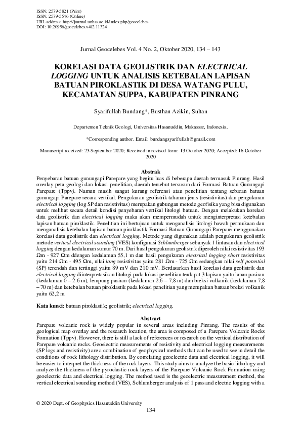 (PDF) Korelasi Data Geolistrik Dan Electrical Logging Untuk Analisis ...