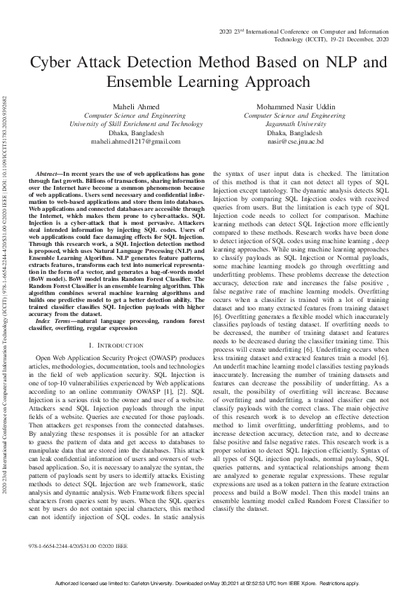 (PDF) Cyber Attack Detection Method Based on NLP and Ensemble Learning Approach
