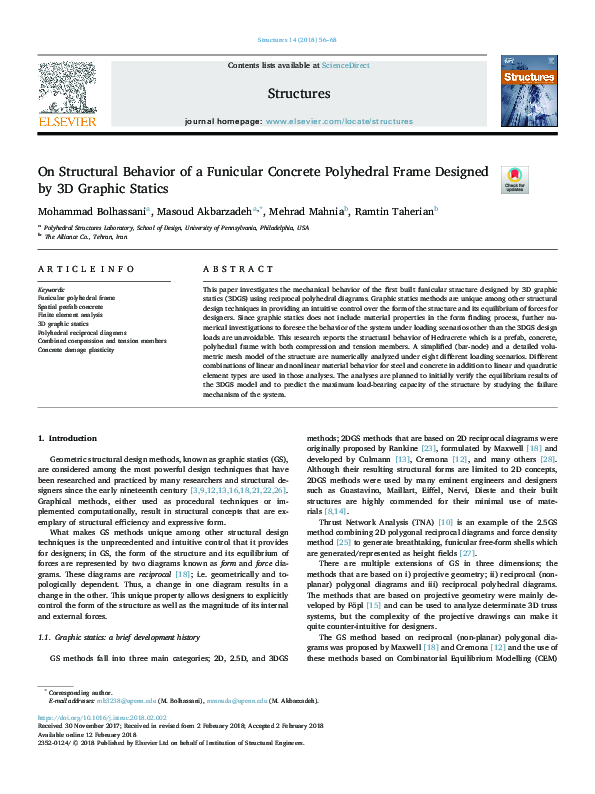 (PDF) On Structural Behavior of a Funicular Concrete Polyhedral Frame Designed by 3D Graphic Statics