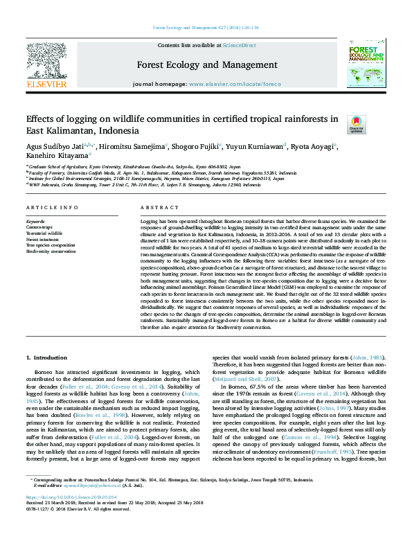 (PDF) Effects of logging on wildlife communities in certified tropical ...