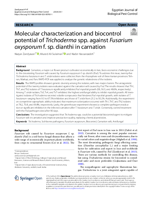 Pdf Molecular Characterization And Biocontrol Potential Of Trichoderma Spp Against Fusarium