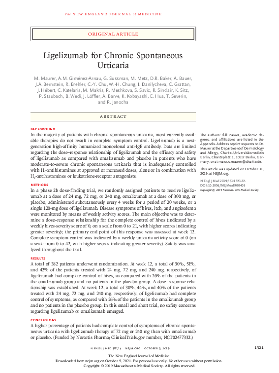 (PDF) Ligelizumab for Chronic Spontaneous Urticaria