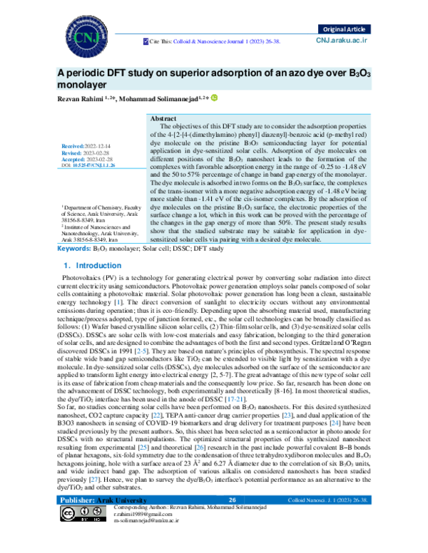 (PDF) A periodic DFT study on superior adsorption of an azo dye over ...