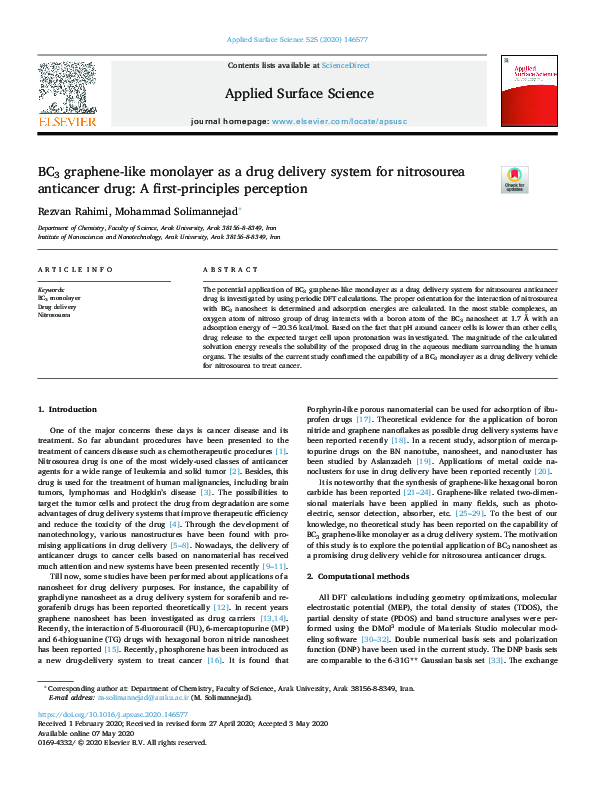 (PDF) BC3 graphene-like monolayer as a drug delivery system for nitrosourea anticancer drug: A ...