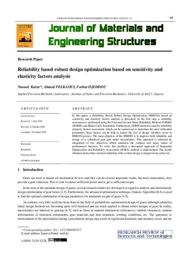 (PDF) Reliability based robust design optimization based on sensitivity ...