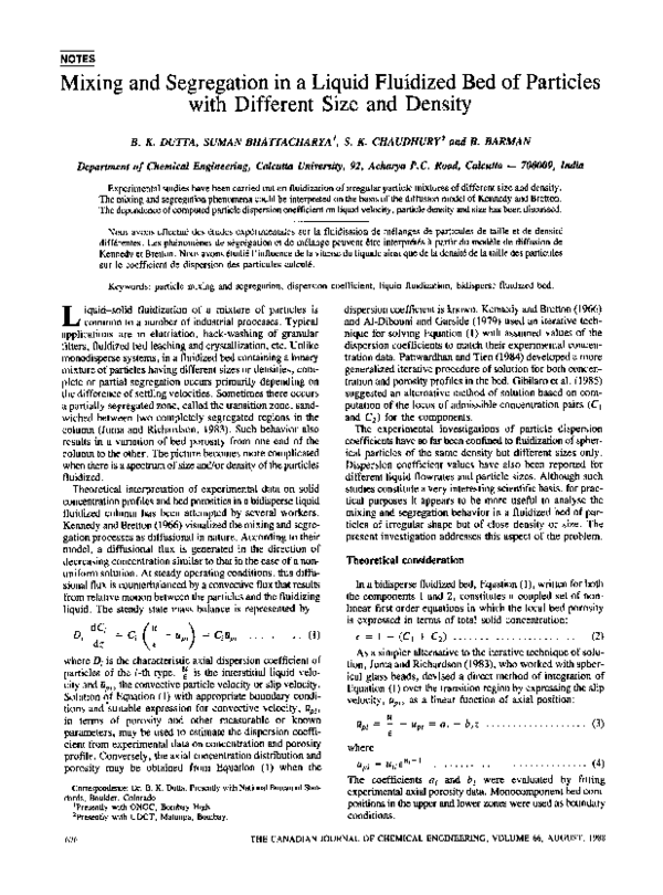 (PDF) Mixing and segregation in a liquid fluidized bed of particles with different size and ...