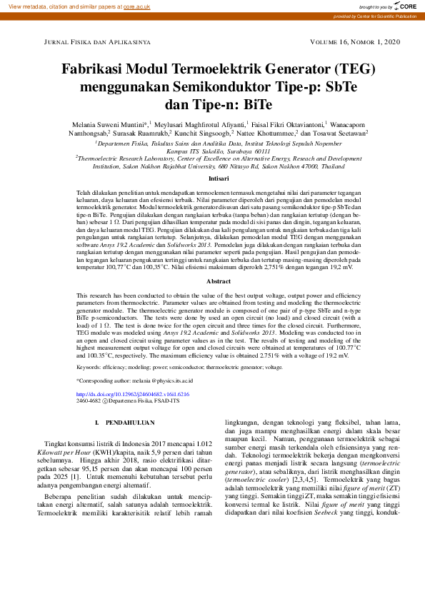 (PDF) Fabrikasi Modul Termoelektrik Generator (TEG) menggunakan ...