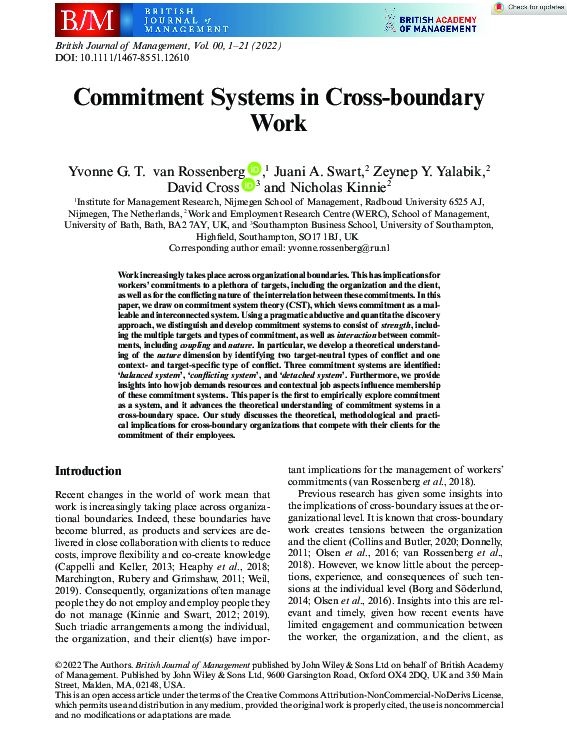 (PDF) Commitment Systems in Cross‐boundary Work