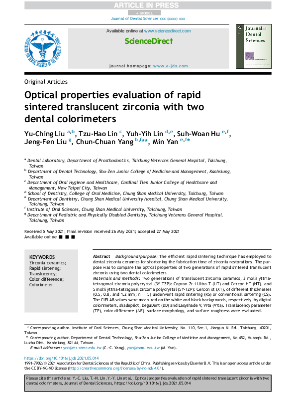Optical properties evaluation of rapid sintered translucent zirconia ...