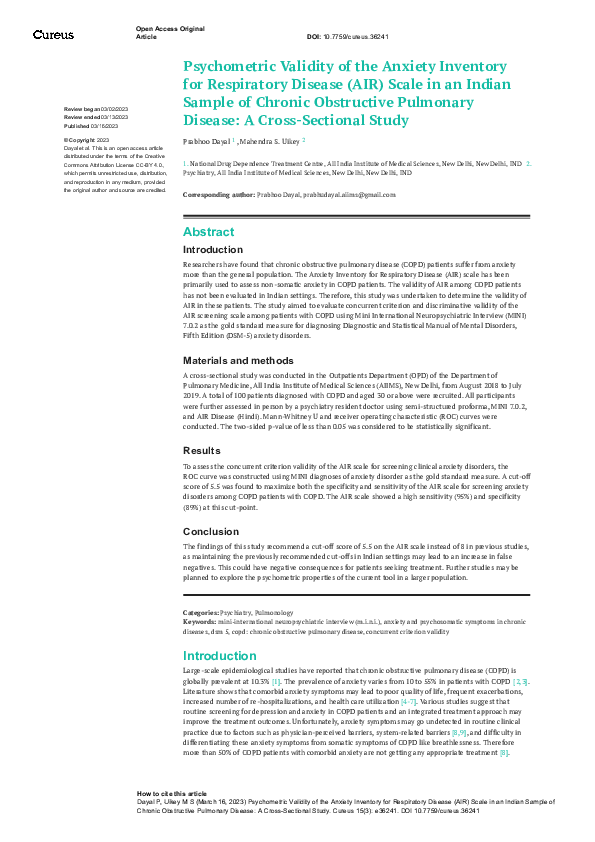 (PDF) Psychometric Validity of the Anxiety Inventory for Respiratory ...