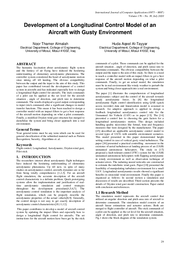 (PDF) Development of a Longitudinal Control Model of an Aircraft with Gusty Environment