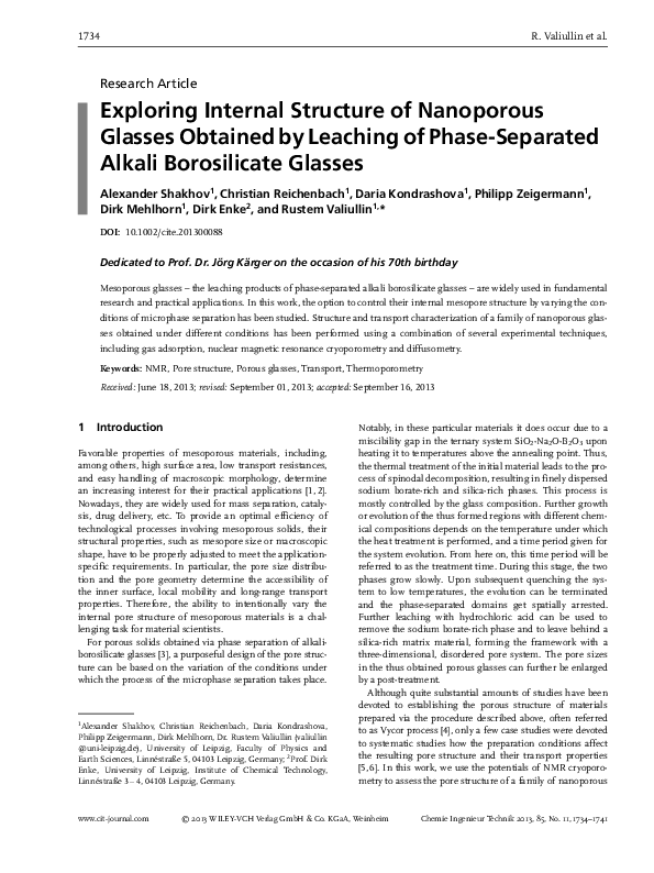 (PDF) Exploring Internal Structure of Nanoporous Glasses Obtained by ...