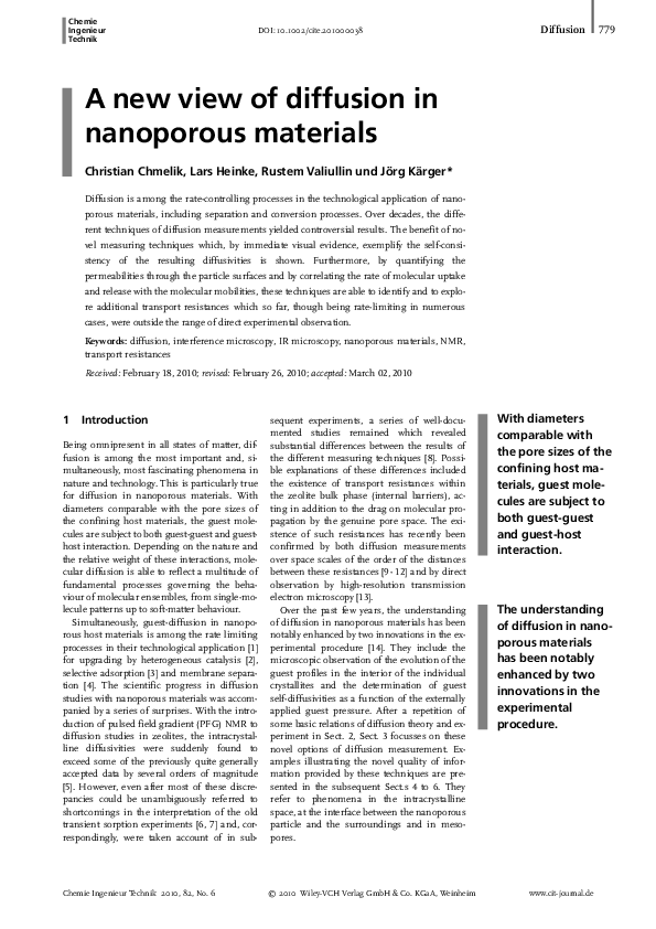 (PDF) A new view of diffusion in nanoporous materials