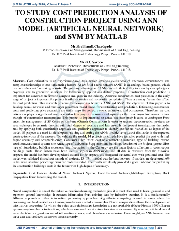 (PDF) TO STUDY COST PREDICTION ANALYSIS OF CONSTRUCTION PROJECT USING ANN MODEL (ARTIFICIAL ...
