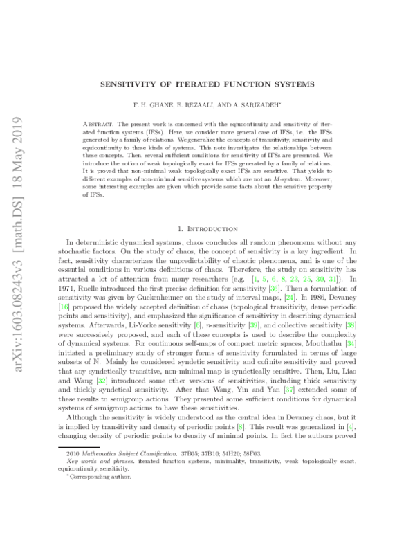 (PDF) Sensitivity and chaos of iterated function systems