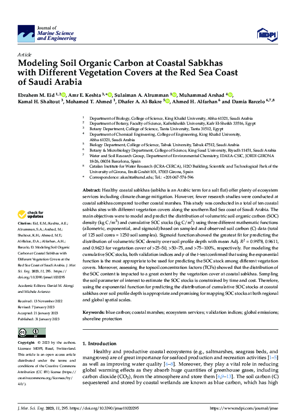(PDF) Modeling Soil Organic Carbon at Coastal Sabkhas with Different Vegetation Covers at the ...