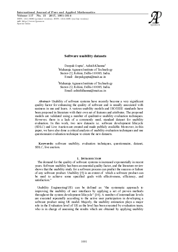 (PDF) Software usability datasets