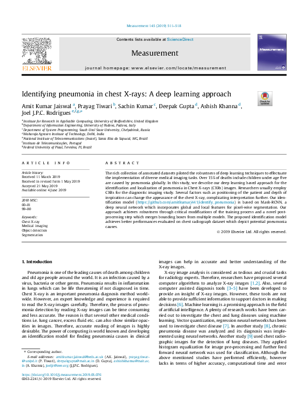 (PDF) Identifying pneumonia in chest X-rays: A deep learning approach