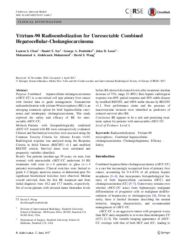 (PDF) Yttrium-90 Radioembolization for Unresectable Standard-chemorefractory Intrahepatic ...