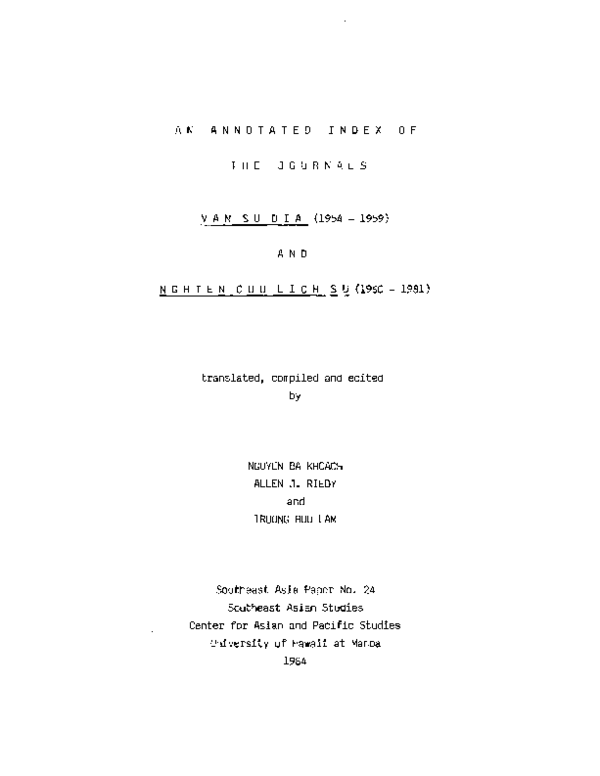 (PDF) An Annotated Index of the Journals of Van Su Dia (1954-1959) and ...