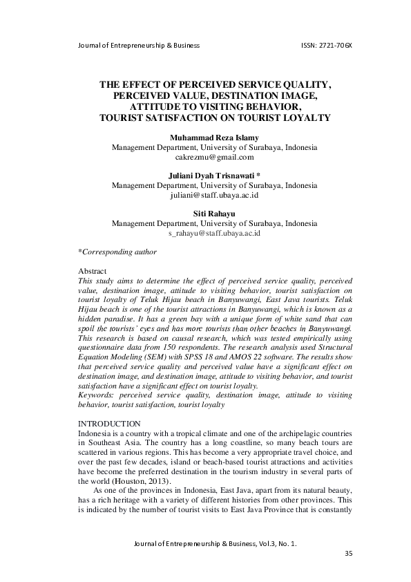 (PDF) The Effect of Perceived Service Quality, Perceived Value, Destination Image, Attitude to ...