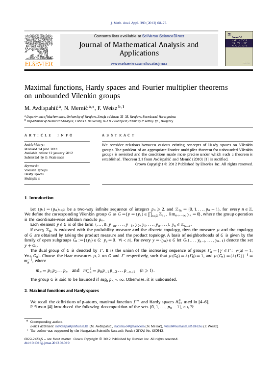 Pdf Maximal Functions Hardy Spaces And Fourier Multiplier Theorems On Unbounded Vilenkin Groups 9237
