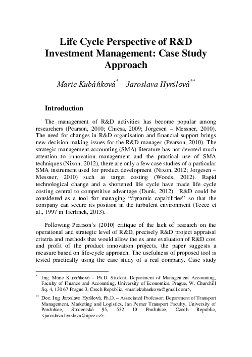 (PDF) Life Cycle Perspective of R&D Investment Management: Case Study ...