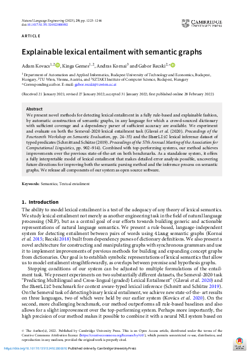 (PDF) Explainable lexical entailment with semantic graphs