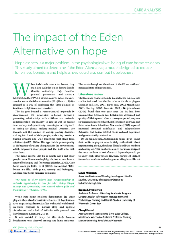 (PDF) The impact of the Eden Alternative on hope