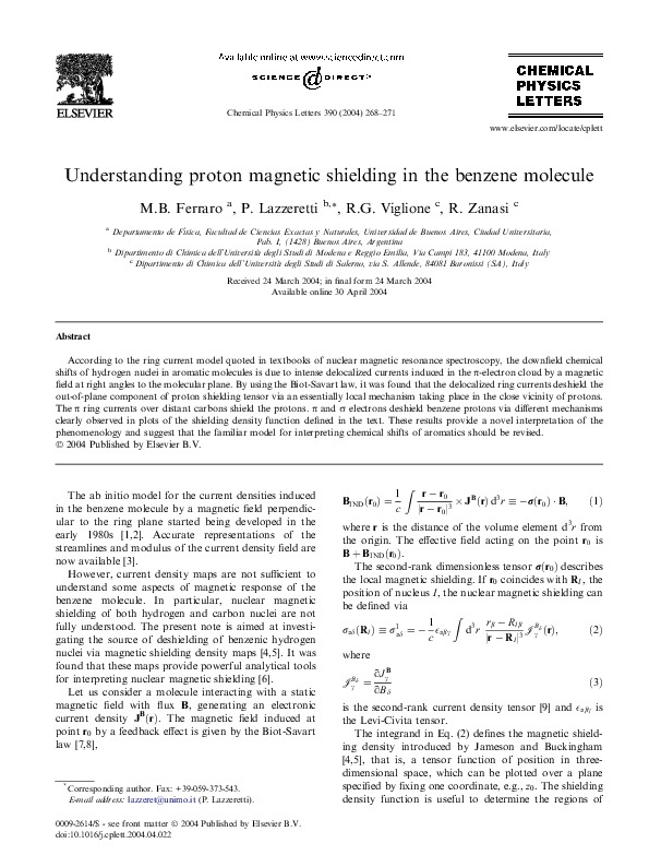 (PDF) Understanding proton magnetic shielding in the benzene molecule