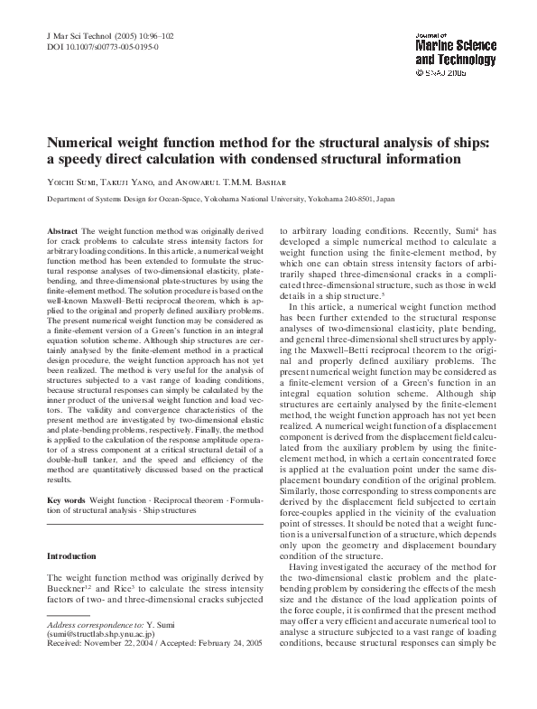 (PDF) Numerical weight function method for the structural analysis of ...